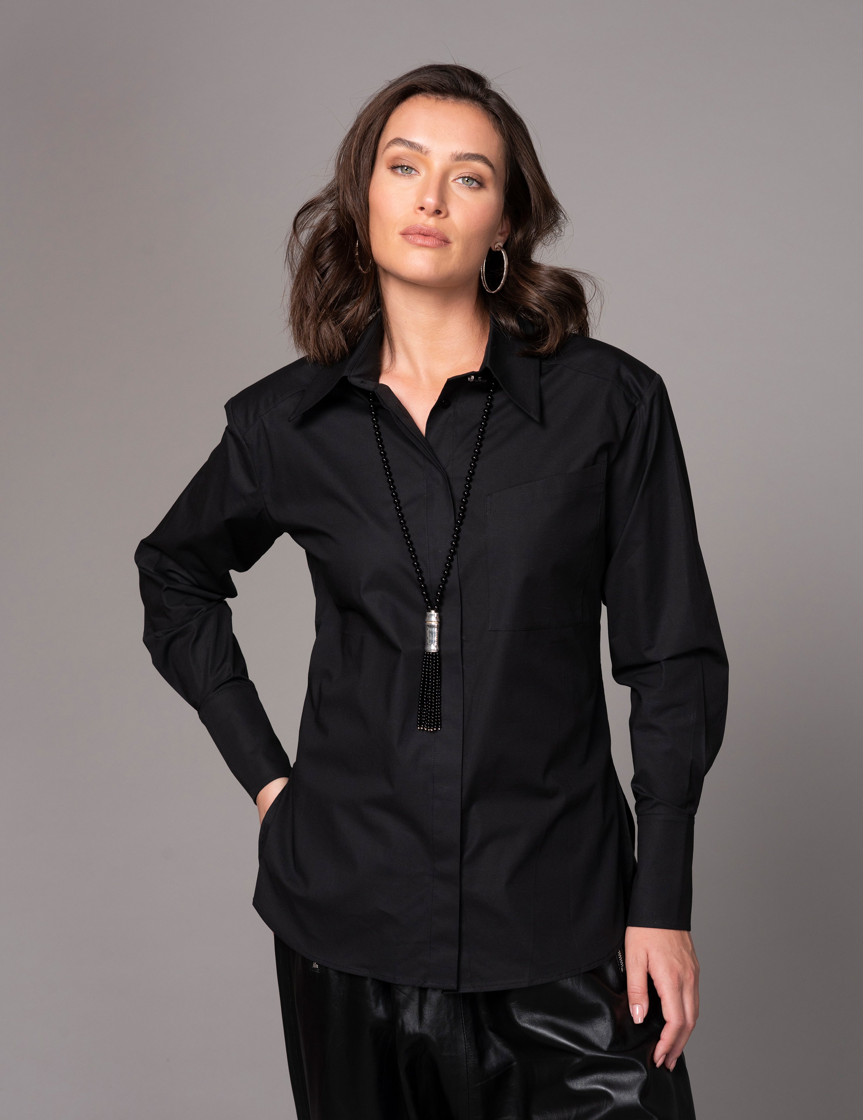 BLACK HIDDEN BUTTON SHIRT – KAWAYAN