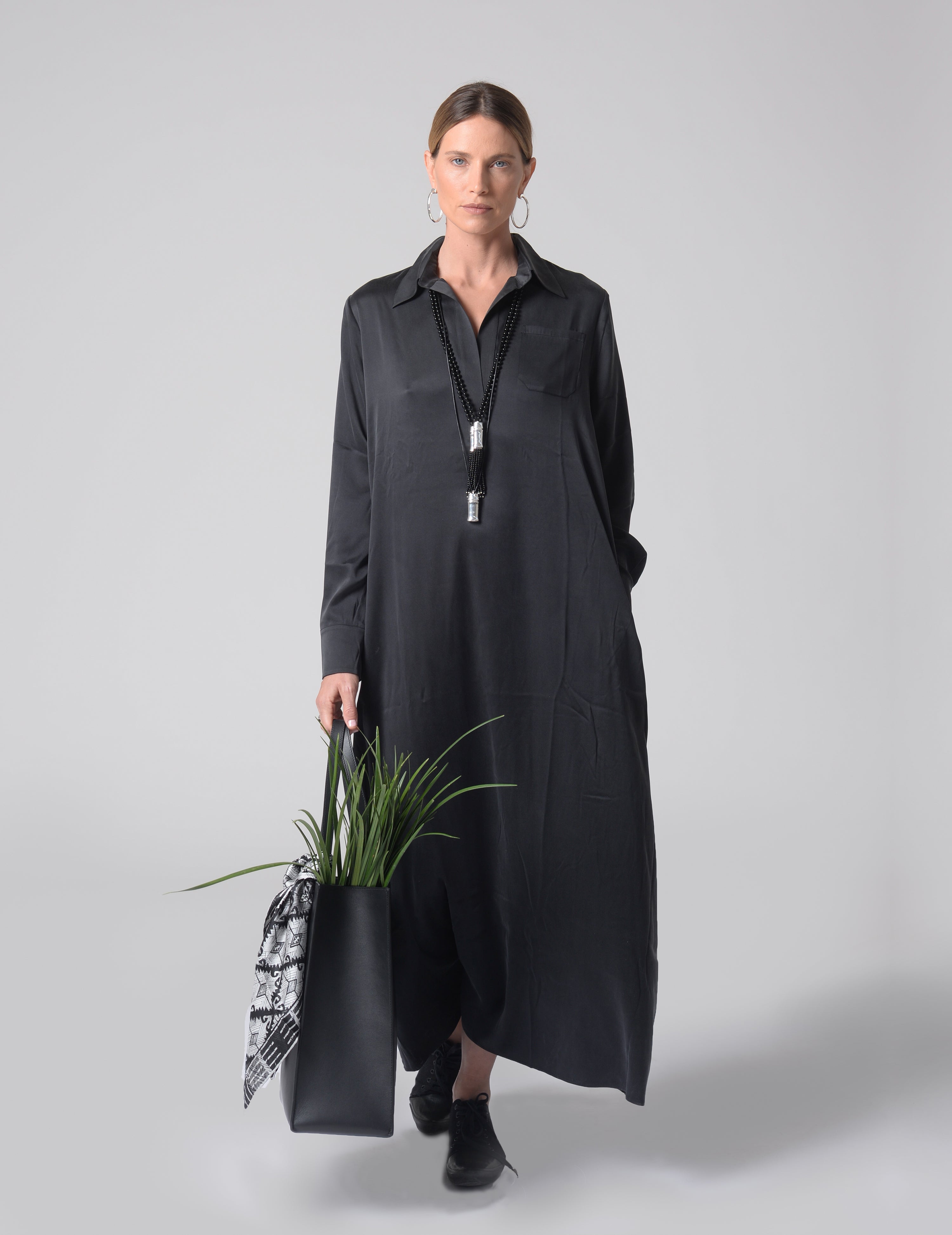 STONEWASHED SILK SHIRT DRESS – KAWAYAN