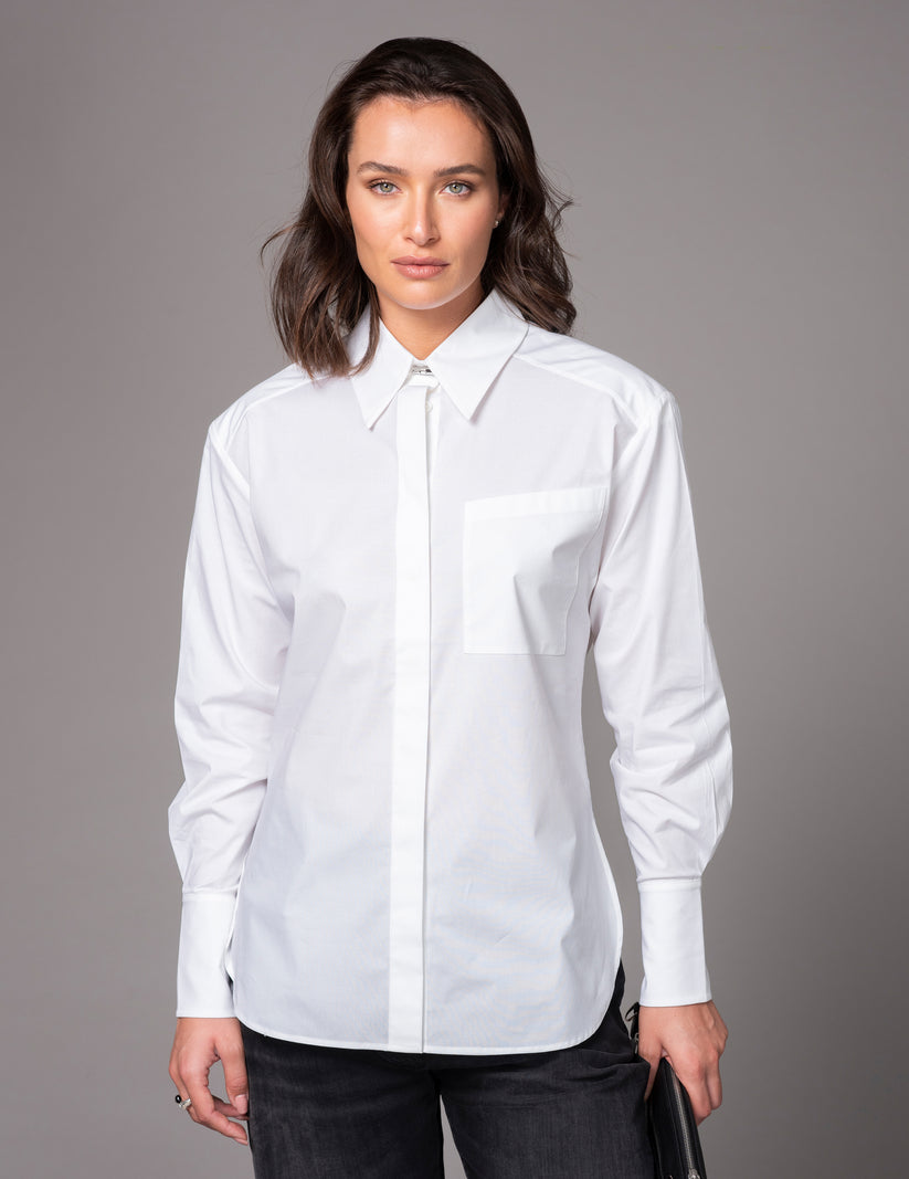 WHITE HIDDEN BUTTON SHIRT – KAWAYAN